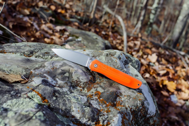 Penknife with a Bright Orange Handle on a Rock during a Hike Stock ...