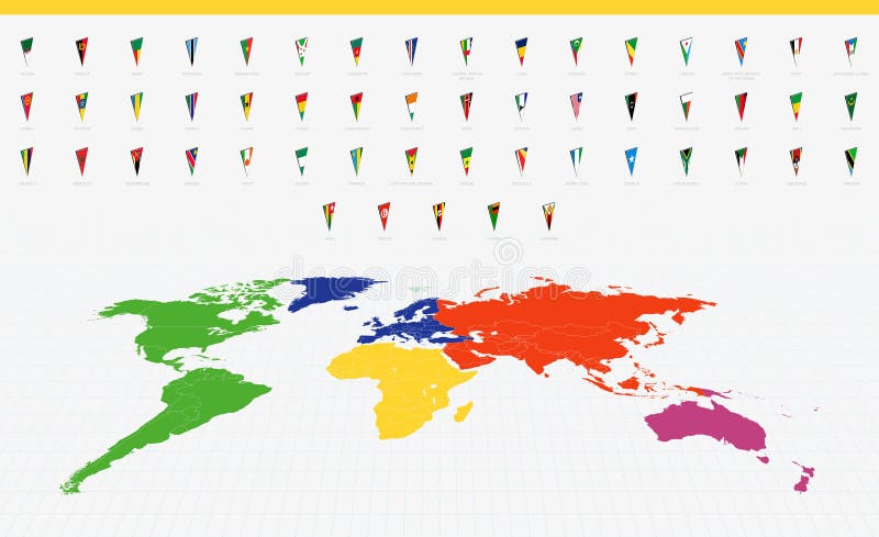 Pennant Flags of African Countries on a Colorful World Map. a Vibrant ...