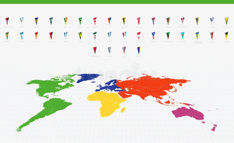 Pennant Flags of American Countries on a Colorful World Map. a Vibrant ...