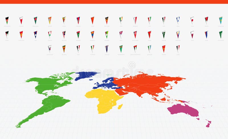 Pennant Flags of Asian Countries on a Colorful World Map. a Vibrant ...