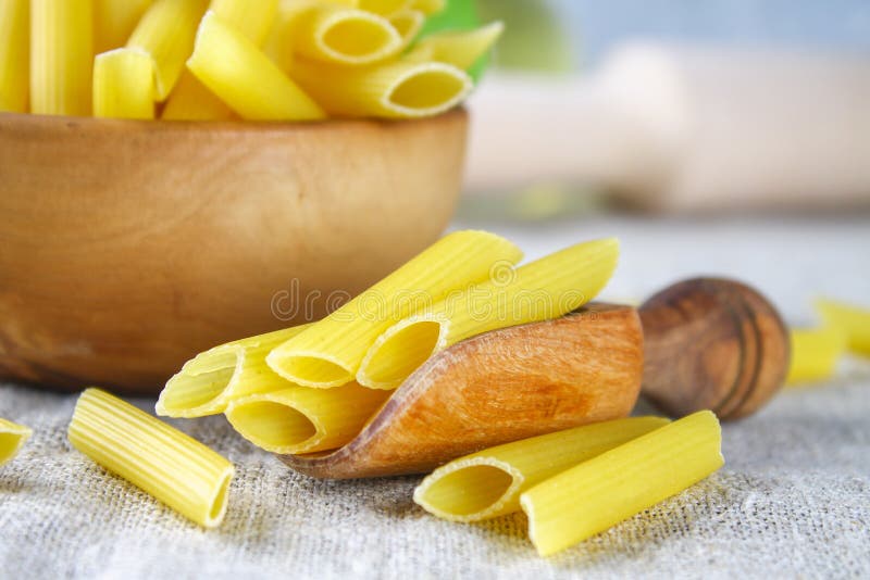 Penne Rigate. Macaroni in the Form of Feathers. Mostaccioli Pasta ...