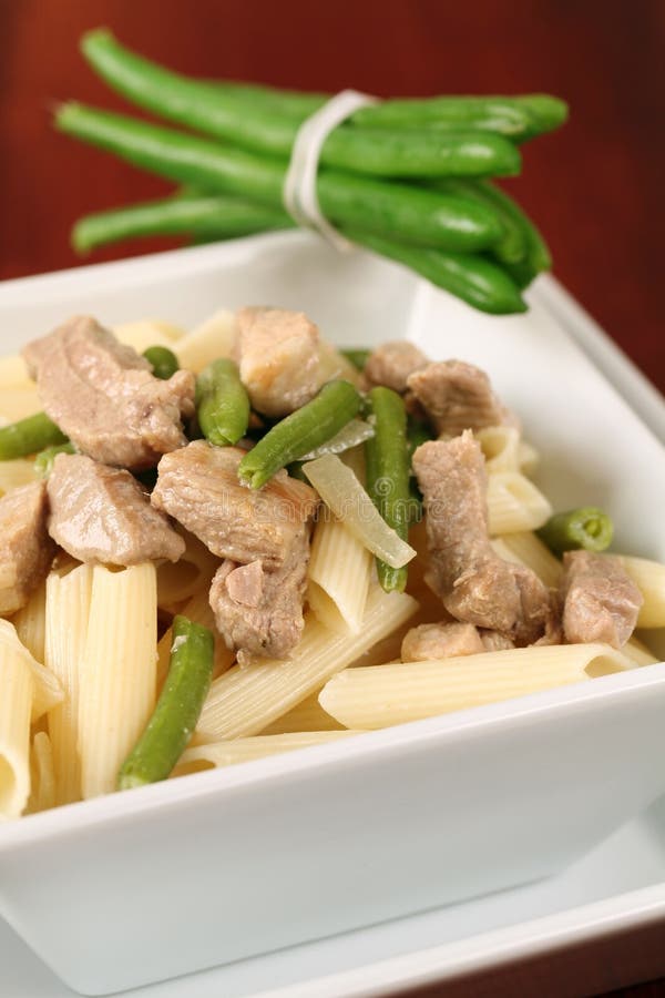 Penne Rigate with Pork and Green Beans Stock Image - Image of vegetable ...