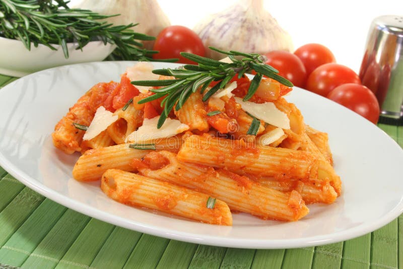 Penne with Tomato Sauce and Parmesan Stock Photo - Image of garlic ...