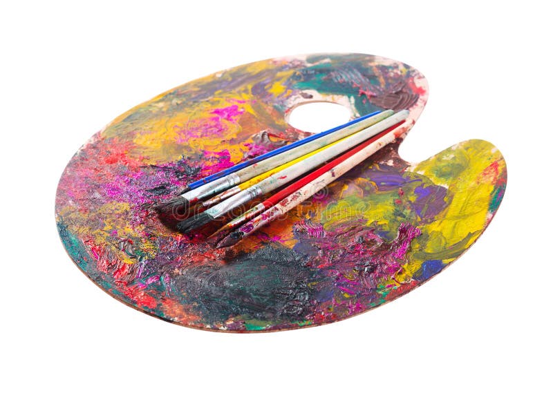 Pennelli su una tavolozza immagine stock. Immagine di bagnato - 116697007