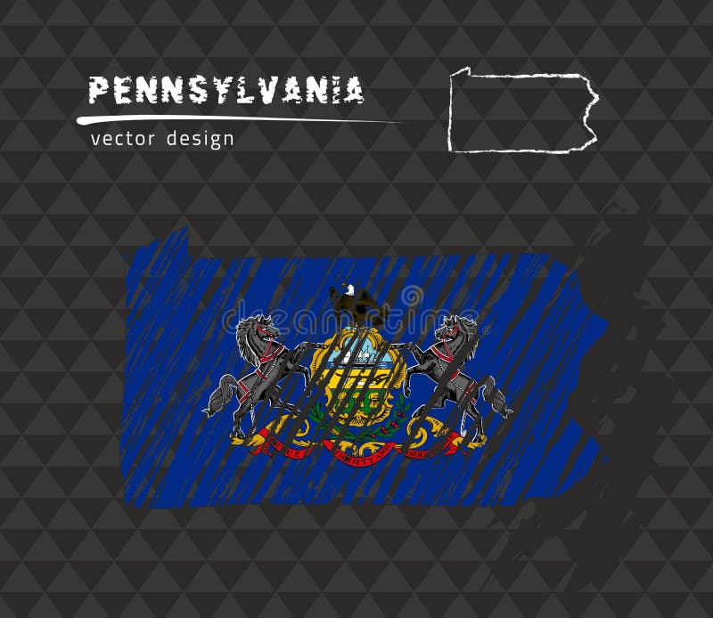 Pennsylvania Map with Flag Inside on the Black Background. Chalk Sketch ...
