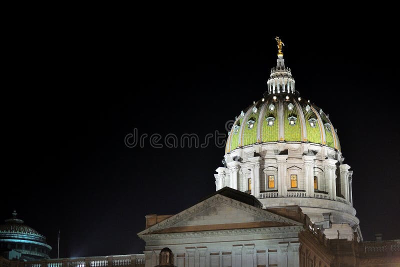Pennsylvania State Capitol Building Dome at Night Stock Photo - Image ...