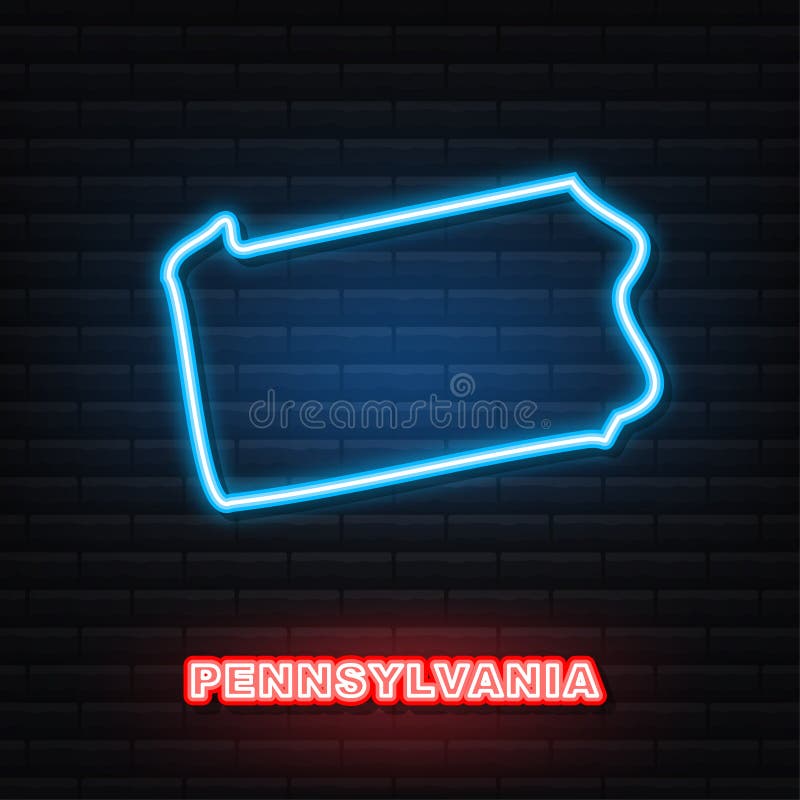 Pennsylvania State Map Outline Neon Icon. Vector Illustration. Stock ...