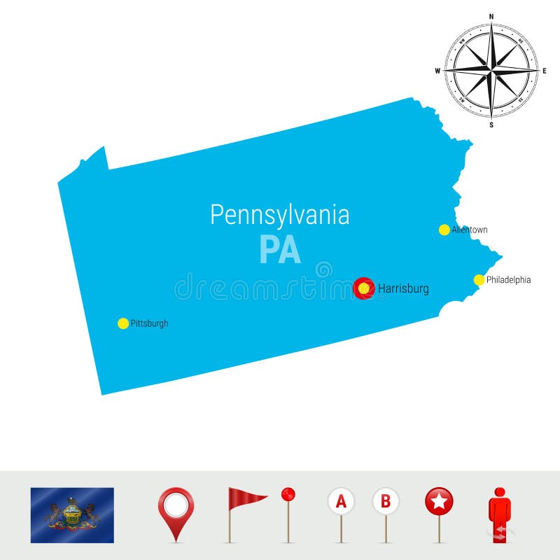 Pennsylvania Vector Map Isolated on White. High Detailed Silhouette of ...