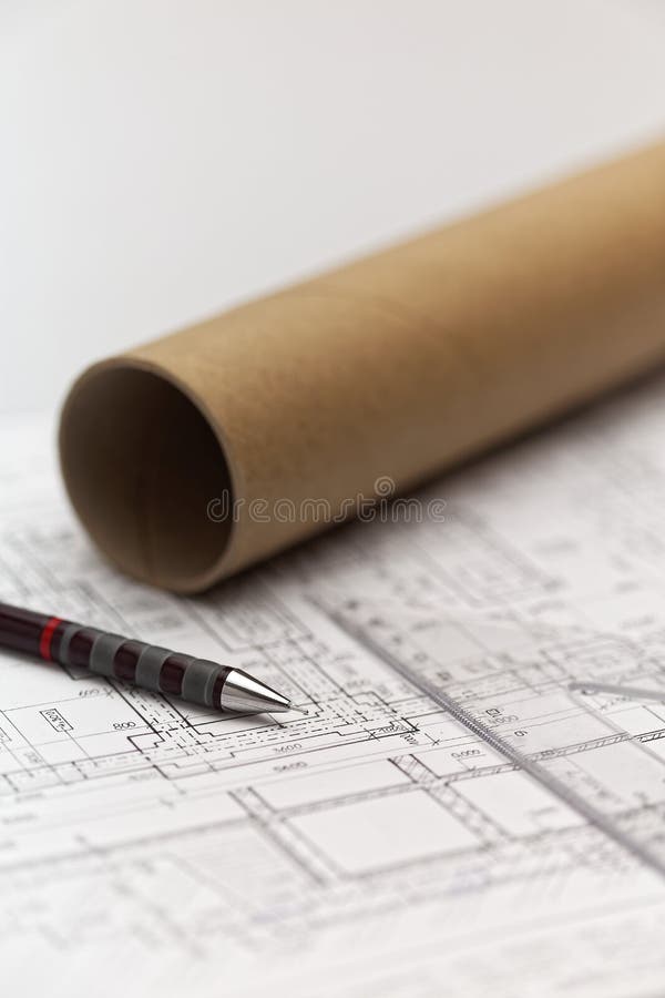 Special Pens for Architect on an Architect Plan Stock Image - Image of ...