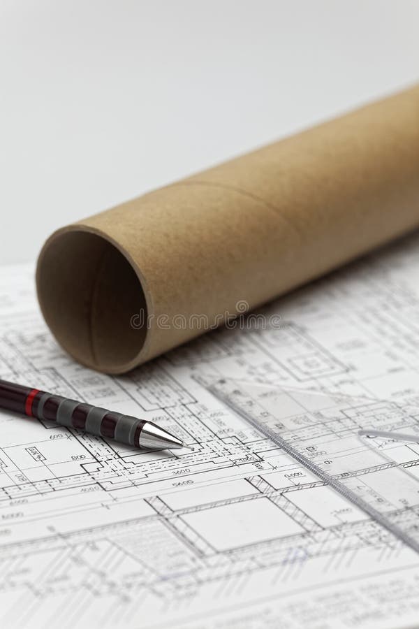 Special Pens for Architect on an Architect Plan Stock Image - Image of ...