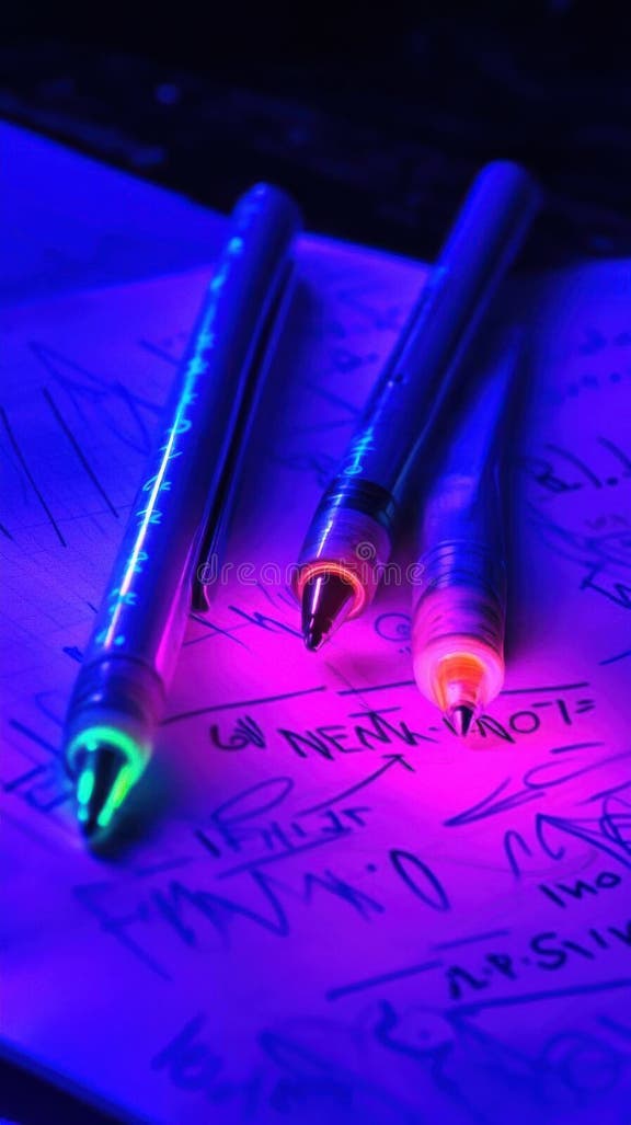 Pens Glow Under Blue Light and Write on Paper with Neon Ink Effects ...