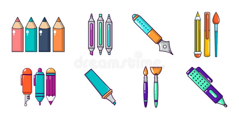 Pens Icon Set, Cartoon Style Stock Vector - Illustration of graphic ...