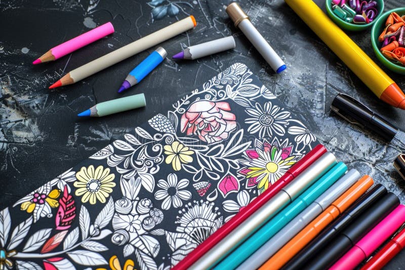 Pens, Markers, and a Notebook on a Table, Suitable for Office and ...