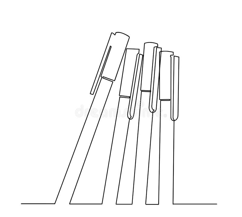 Pens One Line. Pack of Liners of Pens Continuous Line Drawing Stock ...