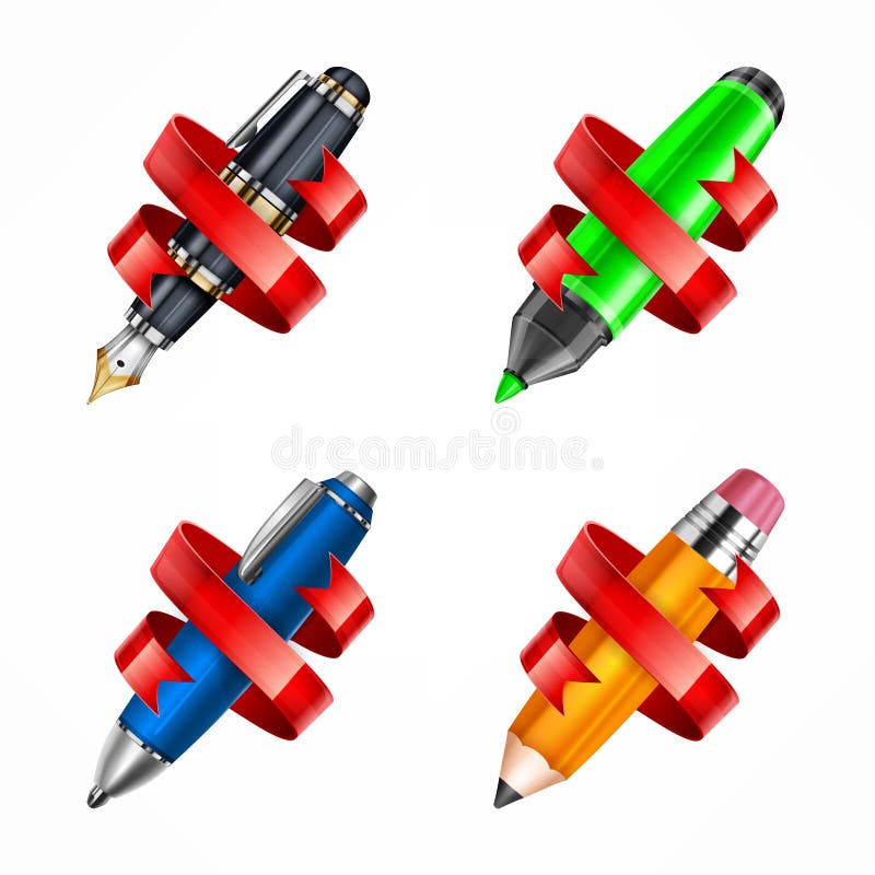 Pens and pencil set stock vector. Illustration of graphite - 201378323