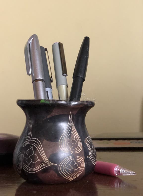 Pens in a pot stock image. Image of space, mouse, wooden - 169973131