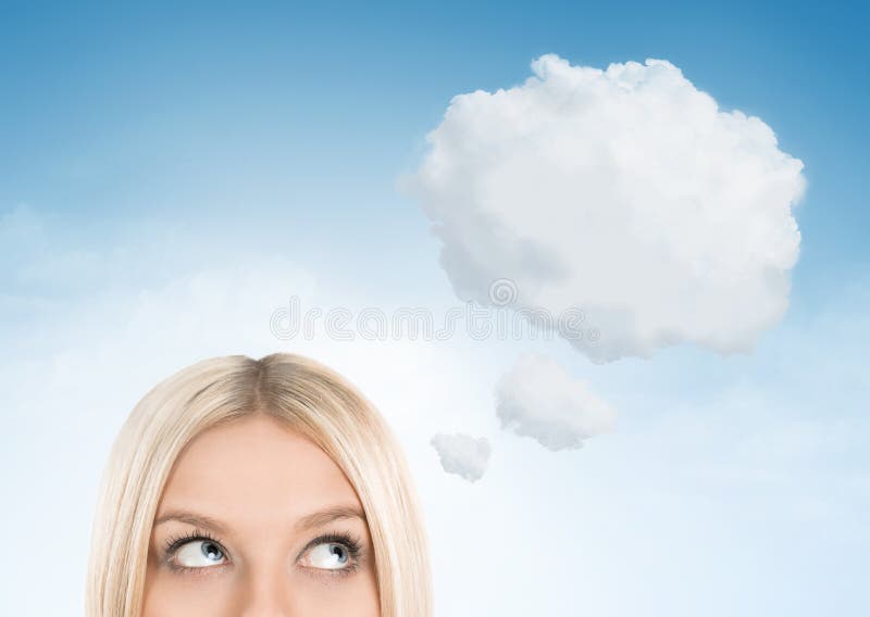 Penser blond de femme photo stock. Image du inspiration - 59928596