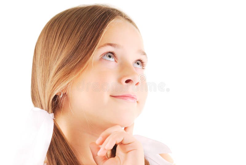 Penser de petite fille photo stock. Image du penser, regarder - 12679456