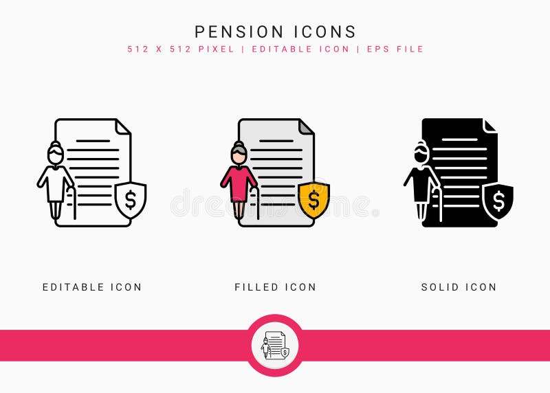 Pension Icons Set Vector Illustration with Solid Icon Line Style ...