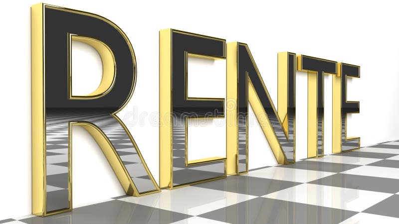 Pension Sign in Gold and Glossy Letters on a White Background and a ...