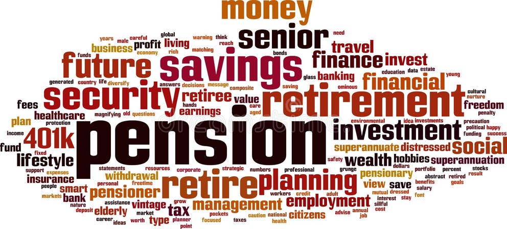 Pension word cloud stock vector. Illustration of bank - 199242196