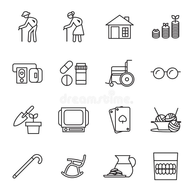 Pensionering, De Oude Reeks Van Het Mensenpictogram Vector Illustratie ...