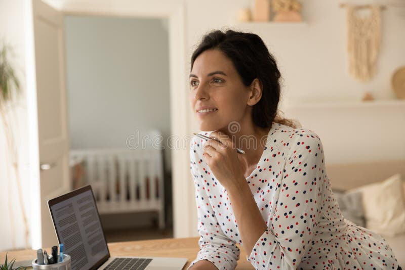Pensive Adult Student Thinking Over Learning Task, Doing Research Stock ...