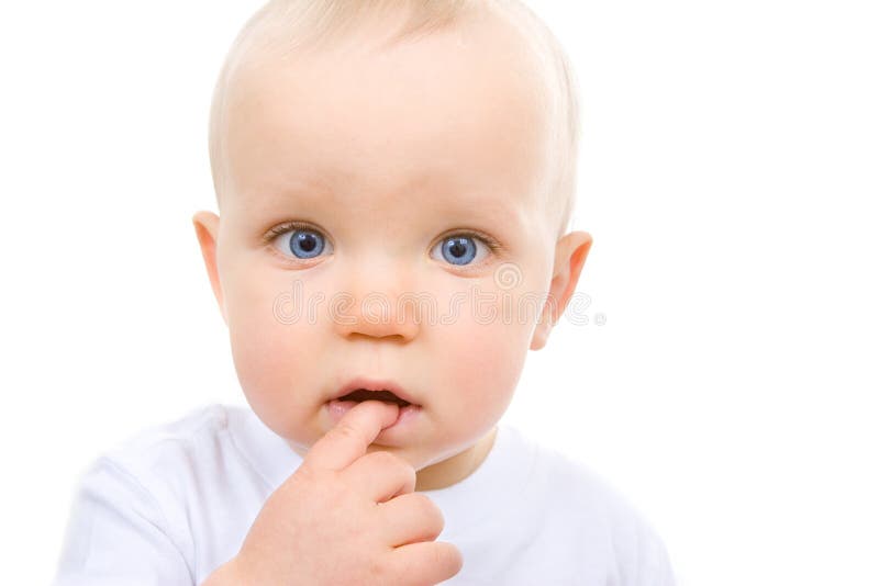 Pensive baby stock photo. Image of blue, little, male - 4882984