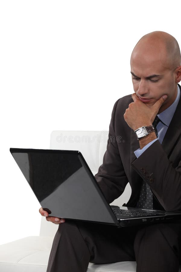 Pensive bald man stock photo. Image of focus, research - 33672510