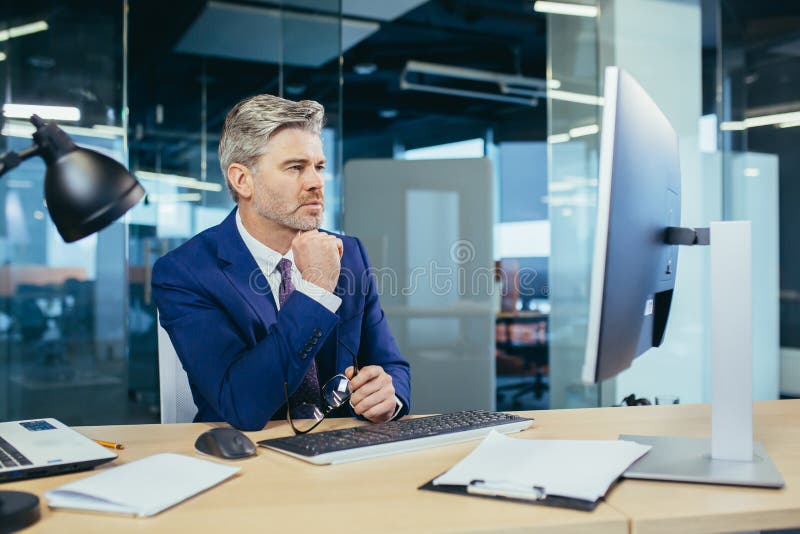 Boss Working at Computer in Modern Office, Successful Male Businessman ...