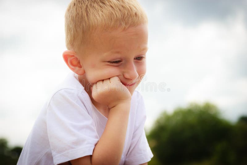 Pensive Boy Child Thinking and Daydreaming. Stock Image - Image of ...
