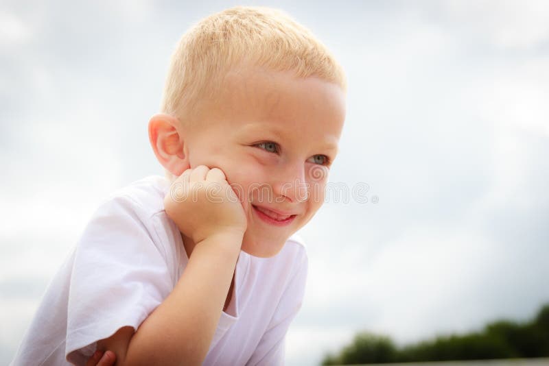 Pensive Boy Child Thinking and Daydreaming. Stock Image - Image of ...