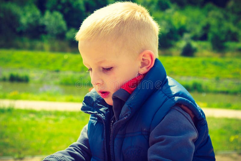 Pensive Boy Child Thinking and Daydreaming. Stock Image - Image of ...