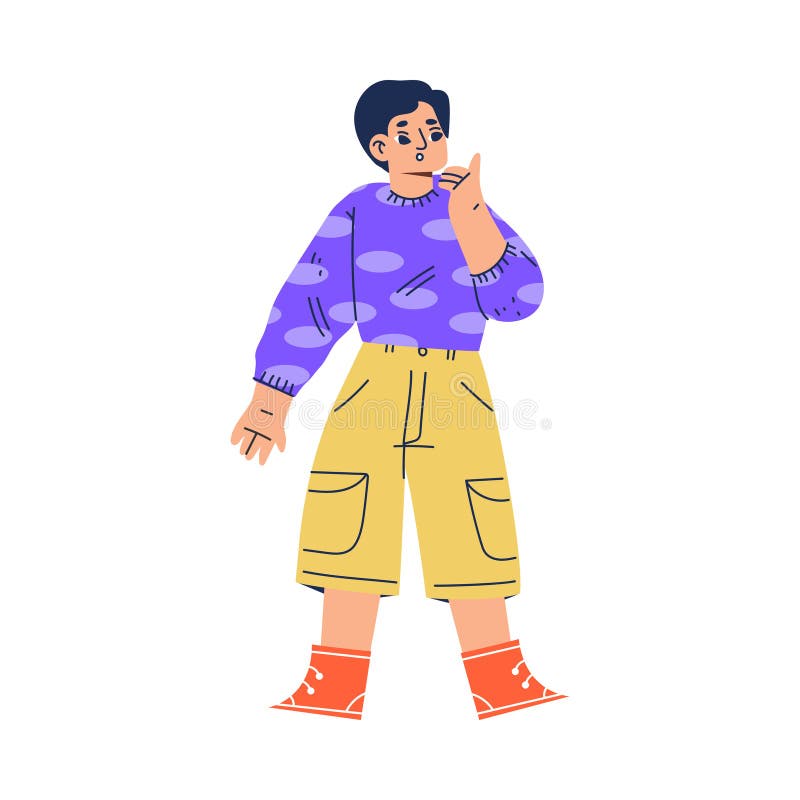 Pensive Boy Confused and Puzzled Standing Vector Illustration Stock ...