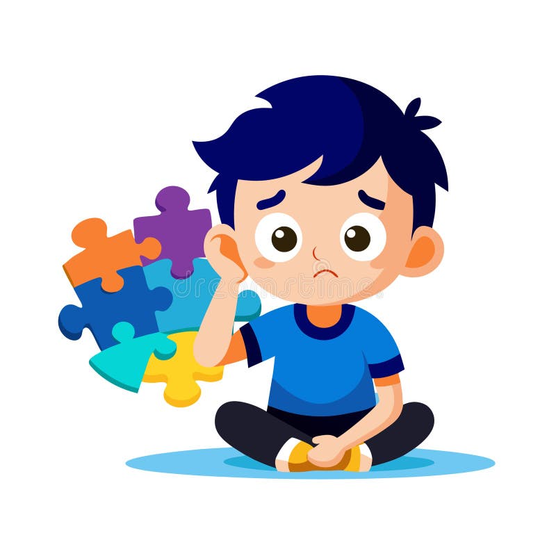 Pensive Boy Deep in Puzzle Thinking Stock Illustration - Illustration ...