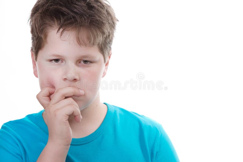 Pensive Boy Thinking - Isolated On White Stock Image - Image of studio ...