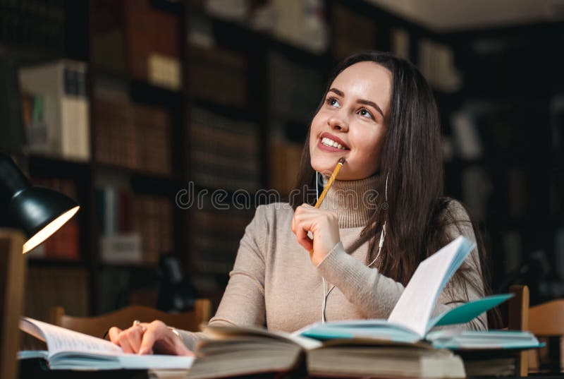 Pensive Student Thinking with the Pencil Stock Photo - Image of ...