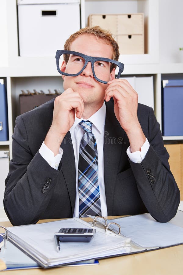 Pensive Business Man with Nerd Stock Photo - Image of work, thoughtful ...