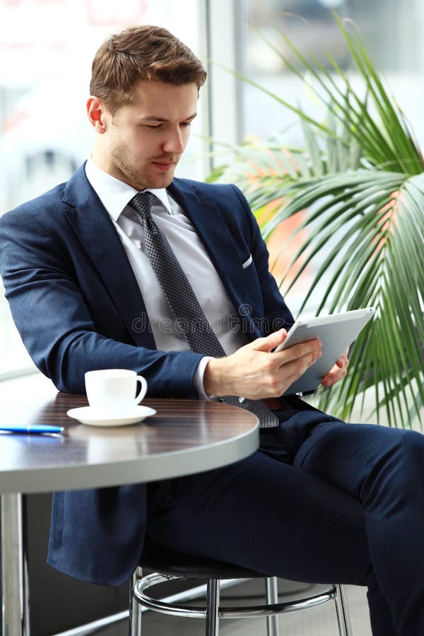 Pensive Businessman in a Cafe Stock Photo - Image of corporate ...