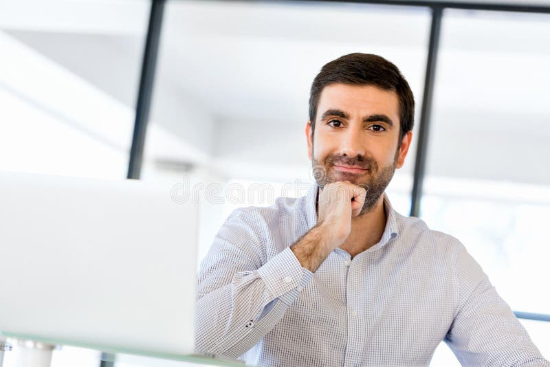 Pensive Businessman at Office Stock Image - Image of white, think ...