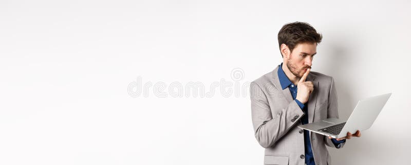Pensive Businessman Working on Laptop and Thinking, Looking Thoughtful ...