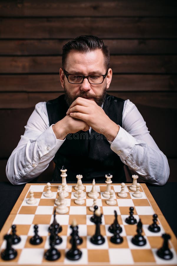 Pensive Chess Player Thinking about Game Strategy Stock Image - Image ...