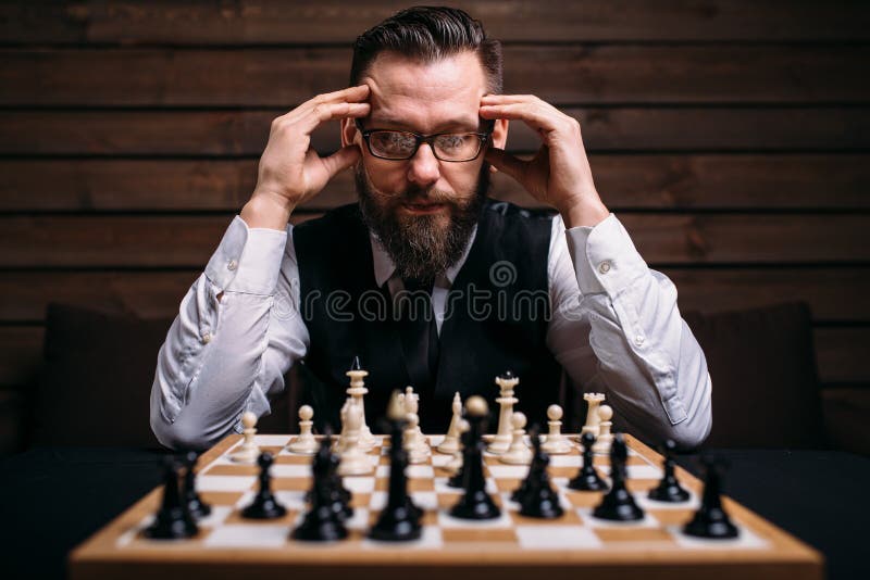 Pensive Chess Player Thinking about Game Strategy Stock Image - Image ...