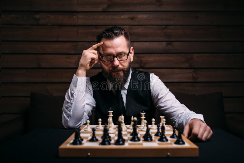 Pensive Chess Player Thinking about Game Strategy Stock Image - Image ...