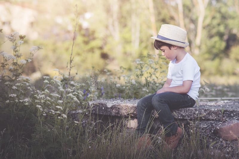Pensive child stock image. Image of nature, meditate - 61094115