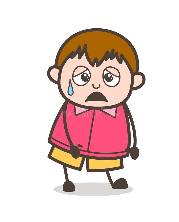 Pensive Crying Face - Cute Cartoon Fat Kid Illustration Stock ...