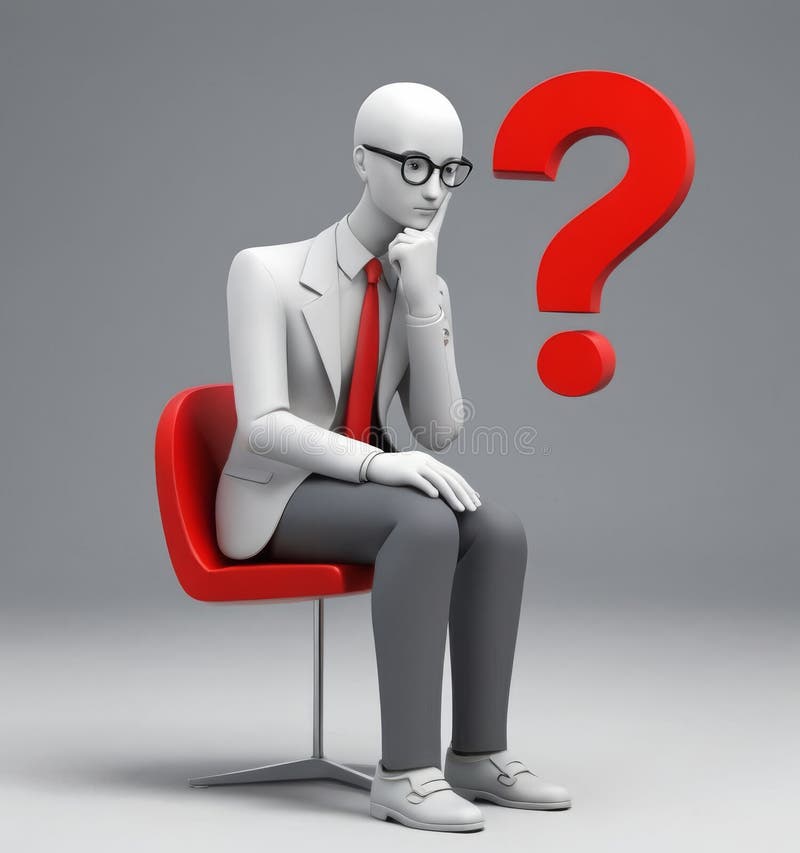 Pensive 3D Character with Question Mark Stock Illustration ...