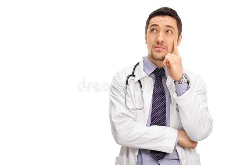 Pensive doctor looking up stock image. Image of person - 56443667