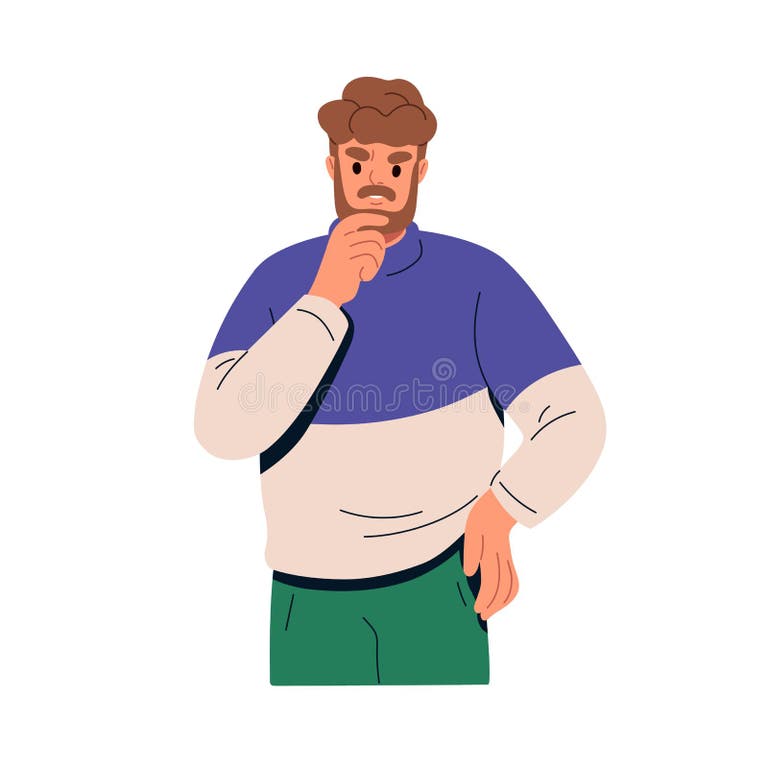 Pensive Doubting Man. Puzzled Uncertain Expression of Thinking Person ...