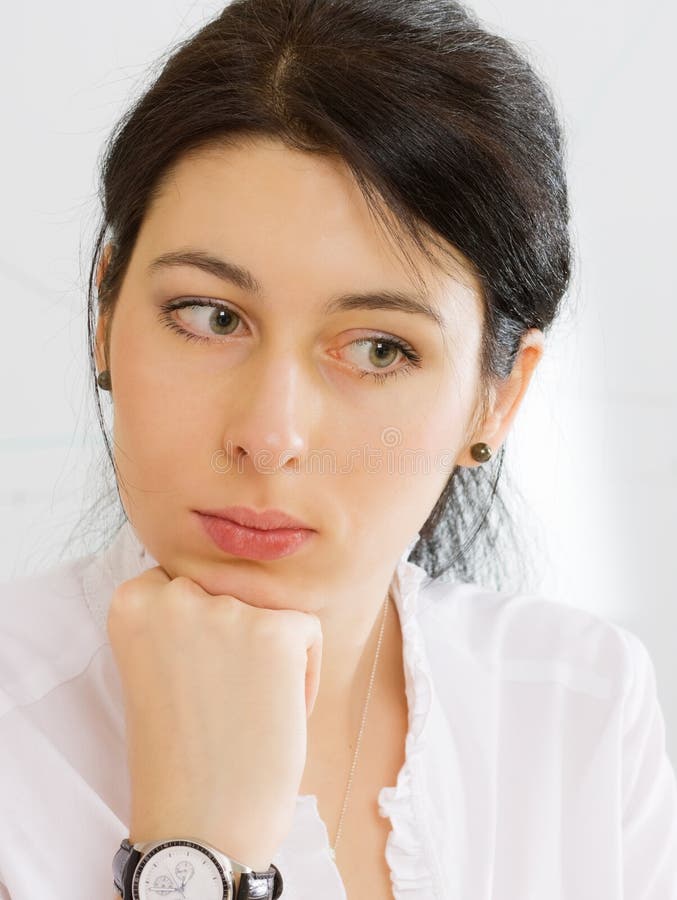 Pensive girl stock image. Image of female, brunette, beautiful - 7644101